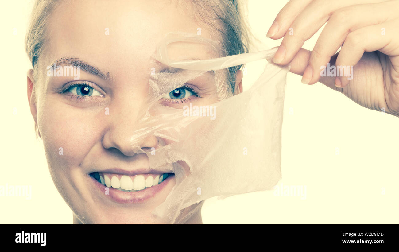 Beauty skin care cosmetics and health concept. Closeup young woman face ...