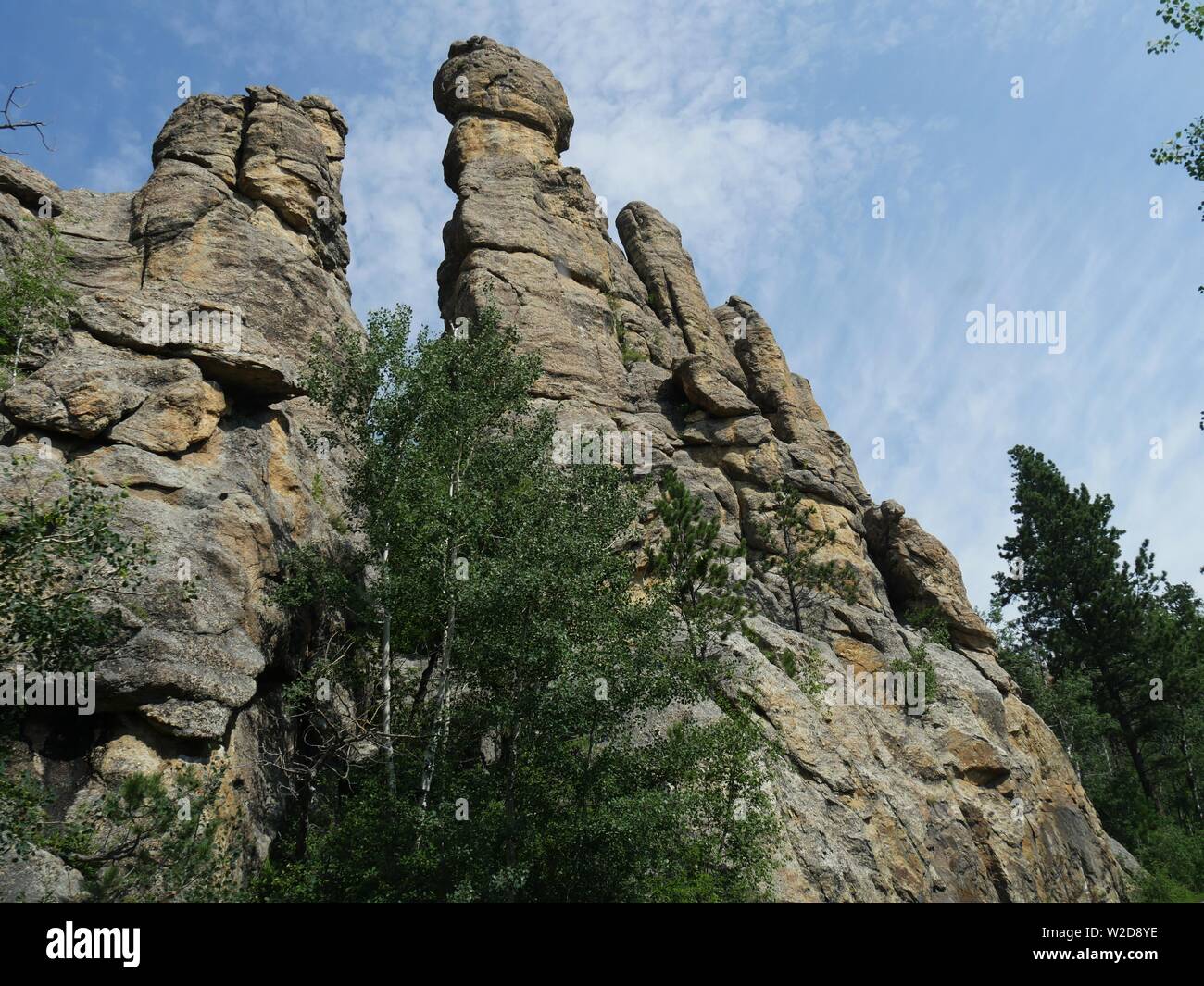 Upward shot of the spectacular Cathedral spires along the road at ...
