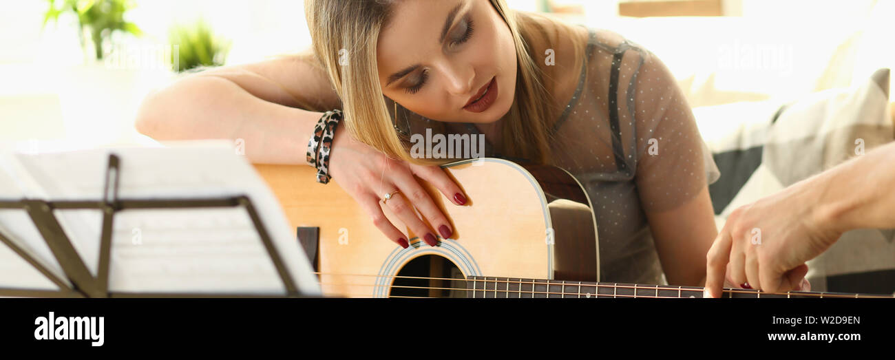 Guitar Playing Lesson Music Education Concept Stock Photo - Alamy