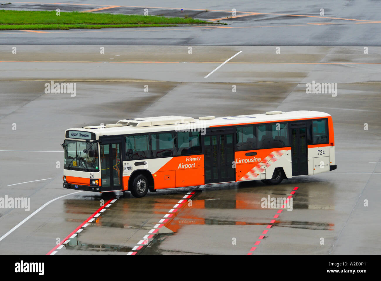 Tokyo, Japan - Jul 4, 2019. Airport Limousine bus on airfield of Narita ...