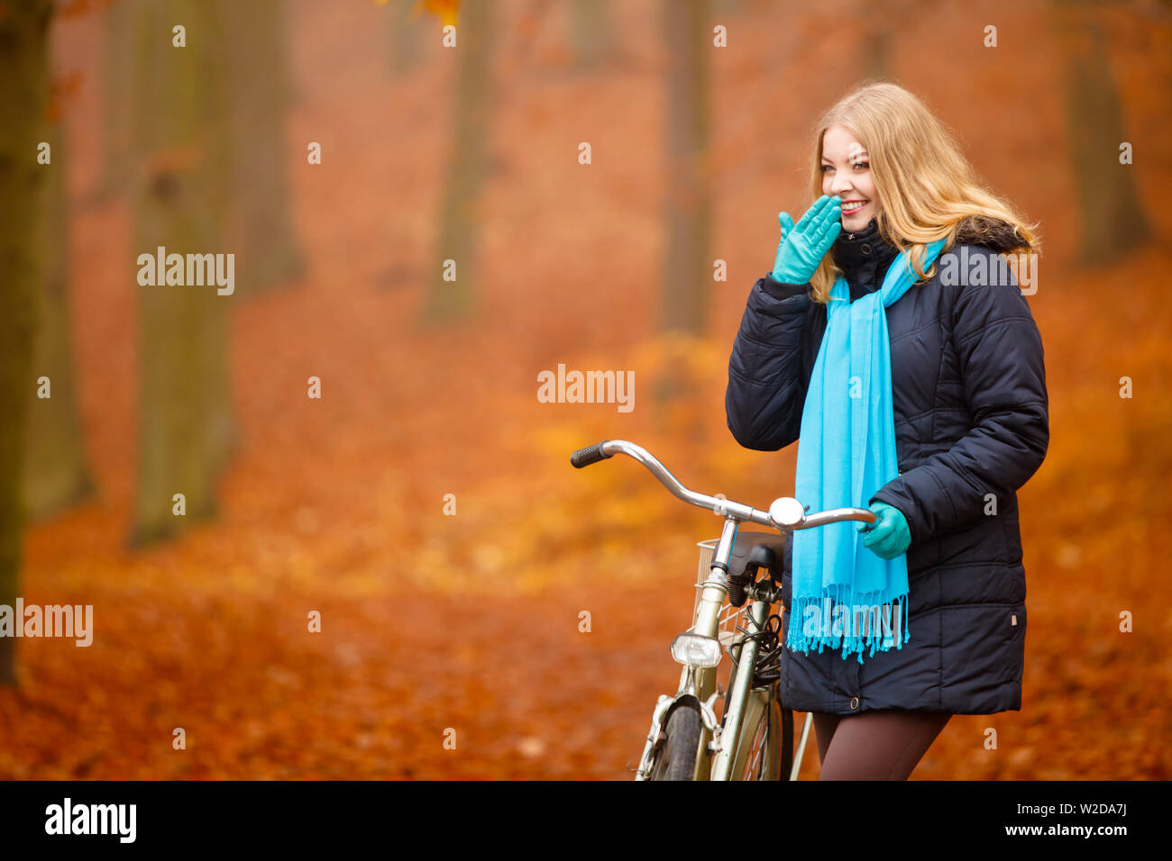 Fall active lifestyle concept. Beauty young woman girl waering vivid ...