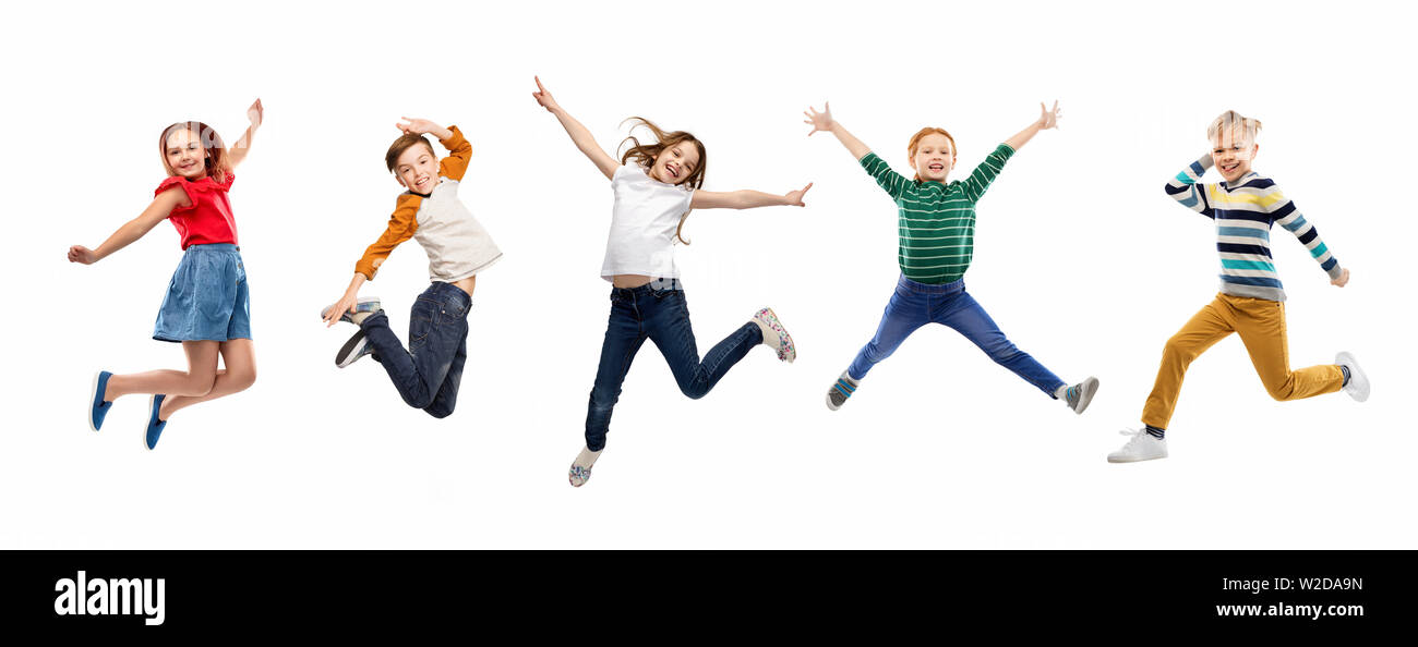 happy children jumping over white background Stock Photo - Alamy