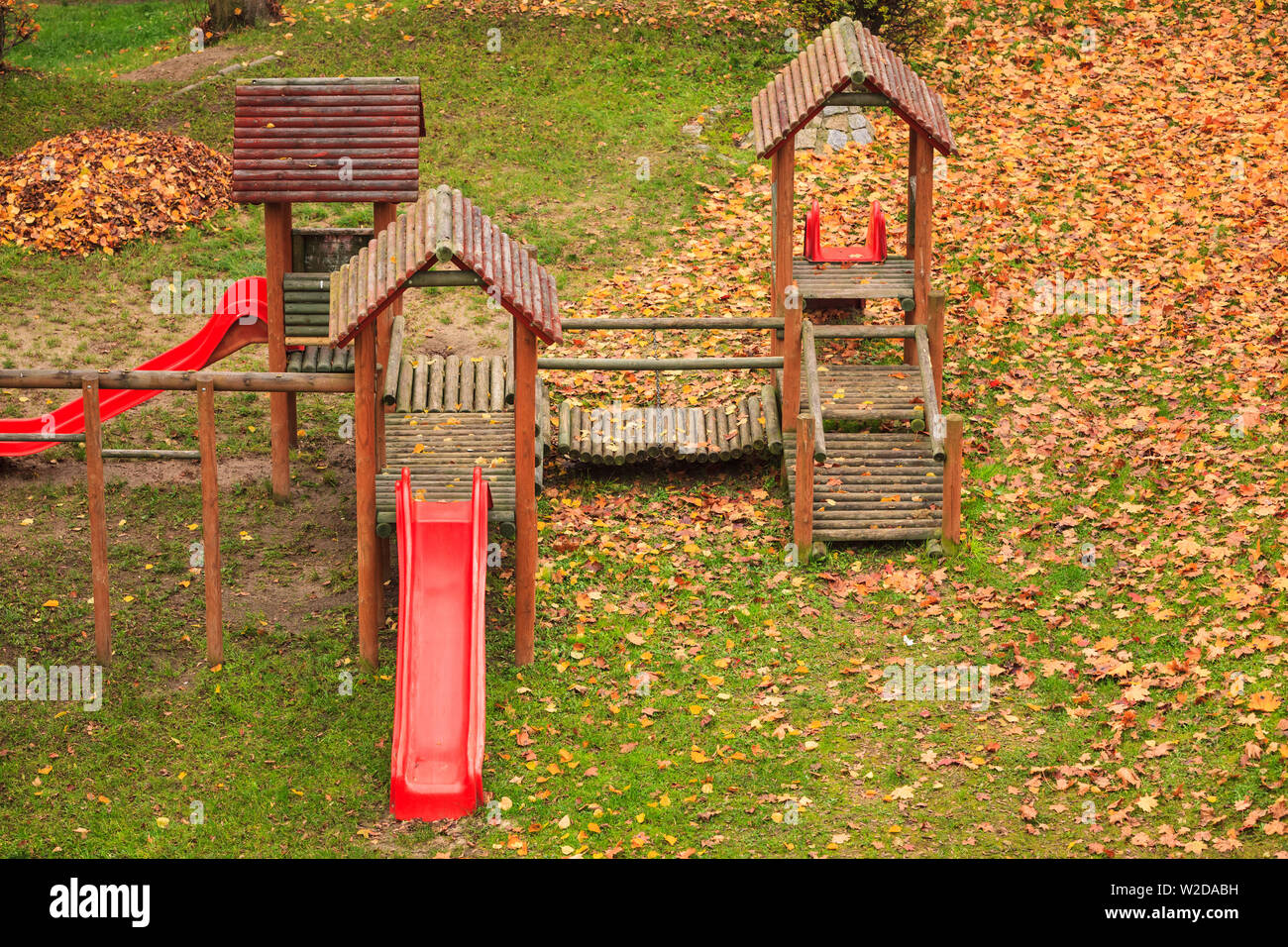 Empty playground playpark in fall autumn season. Tranquil outdoor scene ...