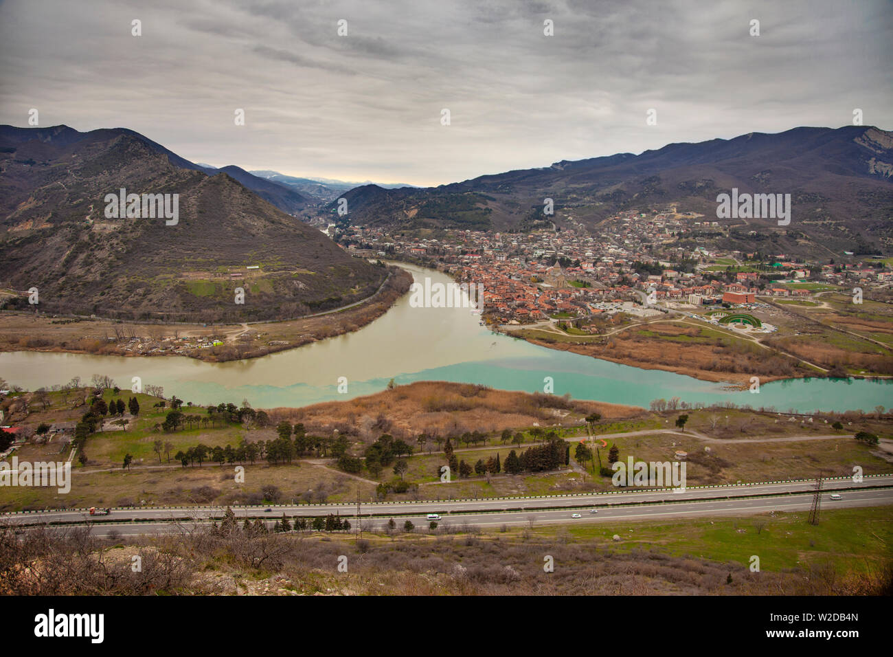 Georgia Snow Mountain Flowing Two Rivers View Stock Photo - Alamy