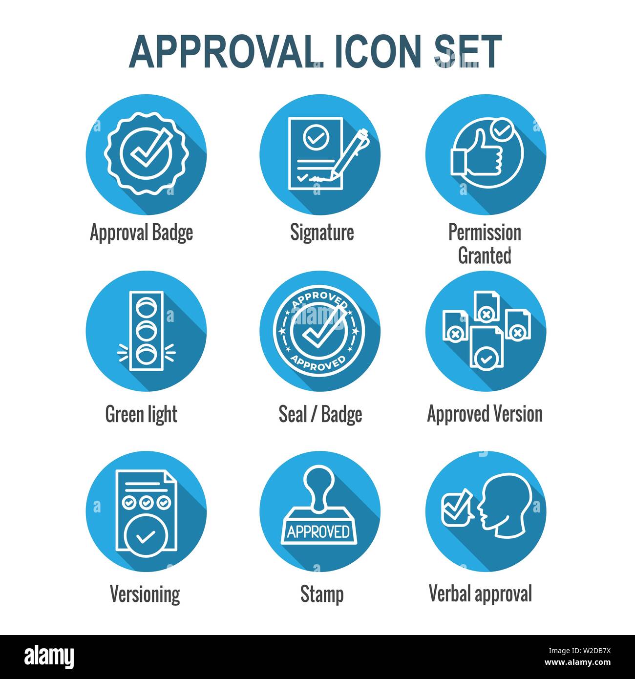 Approval and Signature Icon Set w Stamp and version icons Stock Vector ...