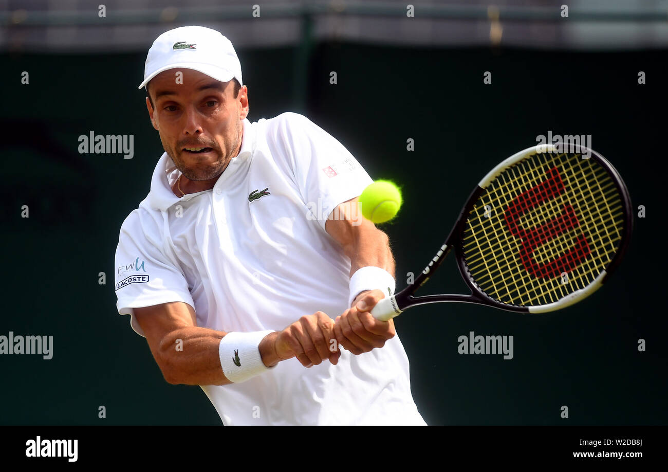 Roberto Bautista Agut in action on day seven of the Wimbledon Championships at the All England ...