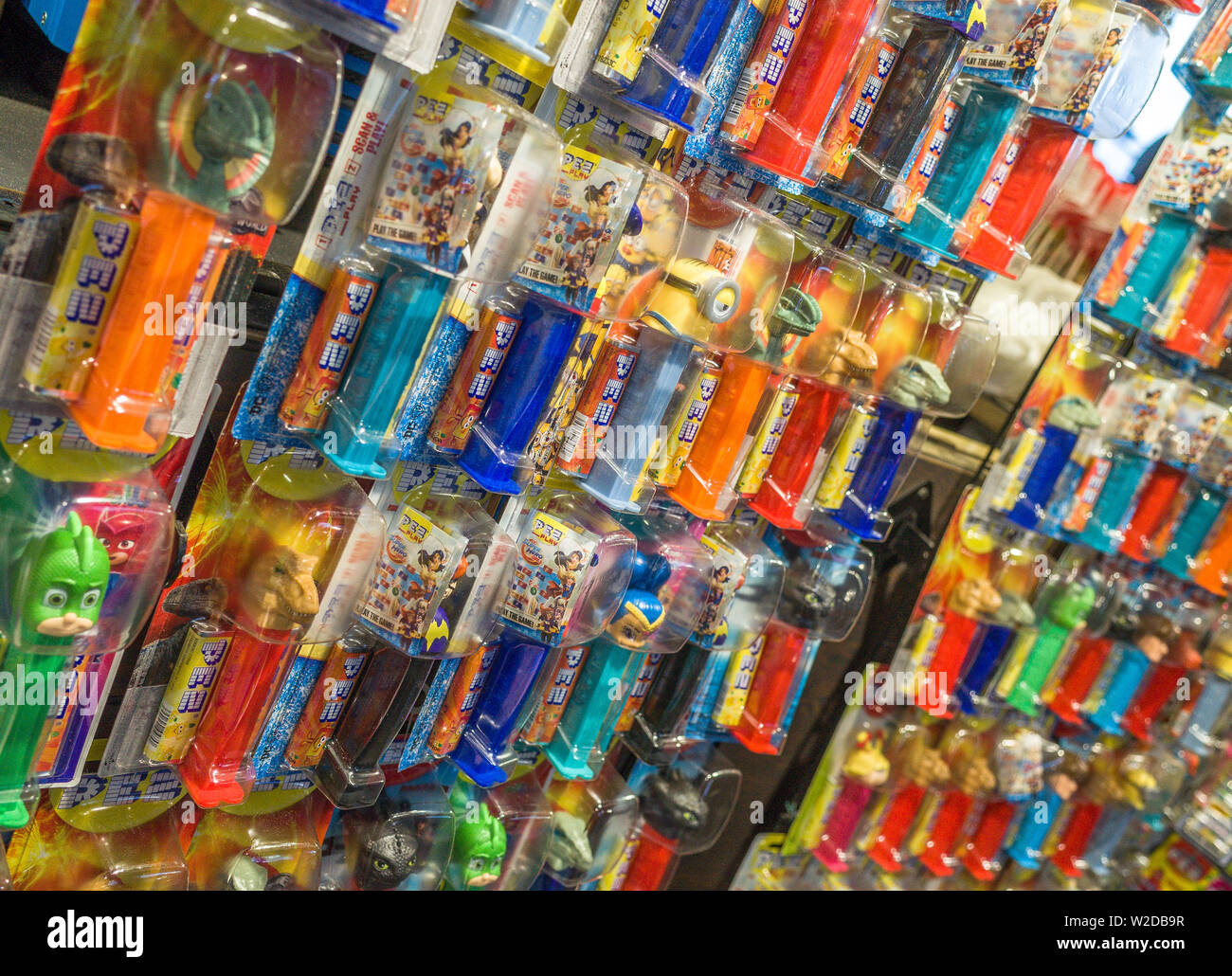 London, UK / - May 9th 2019: Pez dispensers famous for powdery square ...