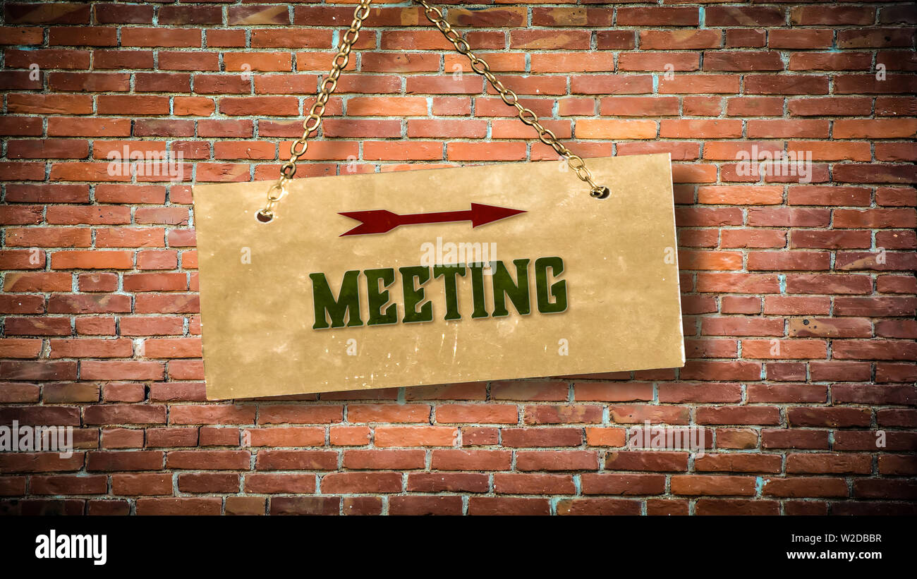 Street Sign the Direction Way to Meeting Stock Photo - Alamy