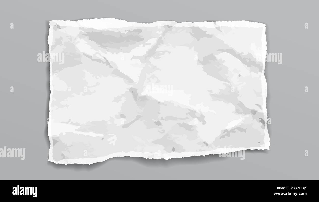 Crumpled and torn old white note, notebook paper sheet with soft shadow ...