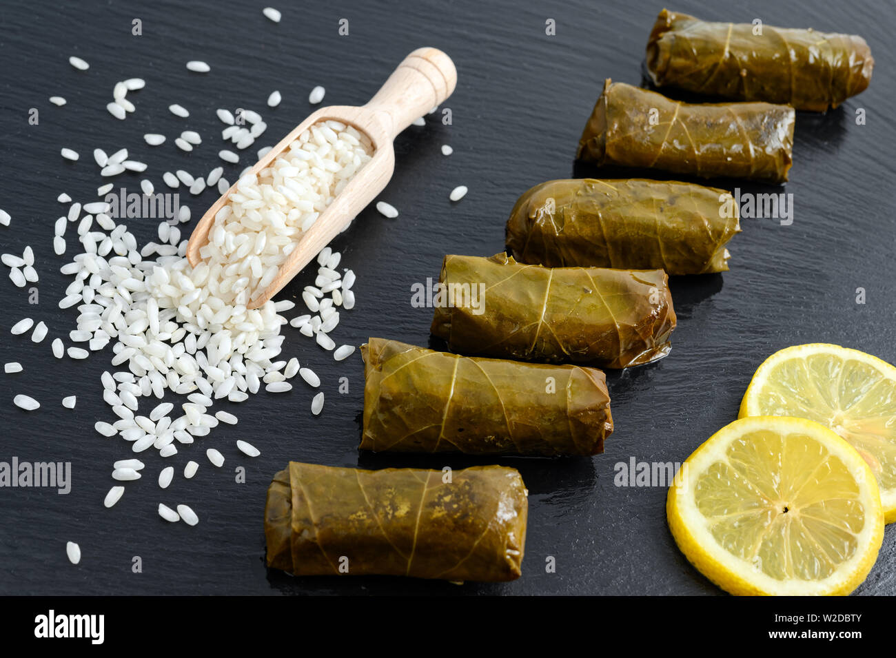 Delicious stuffed grape leaves (the traditional dolma of the ...