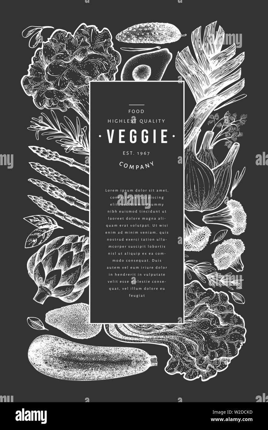 Green vegetable design template. Hand drawn vector food illustration on ...