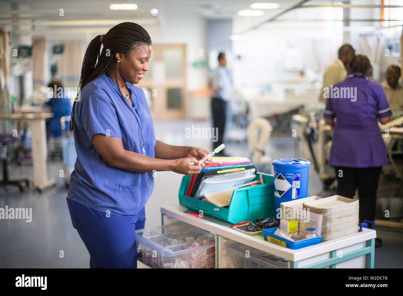 NHS Nurse studying patients' notes in an NHS Hospital Stock Photo - Alamy
