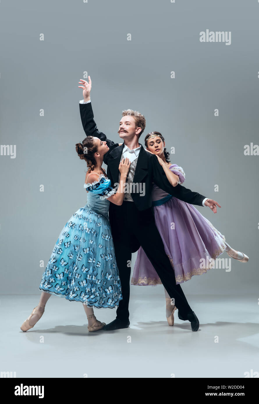 Beauty and grace. Beautiful contemporary ballroom dancers isolated on ...