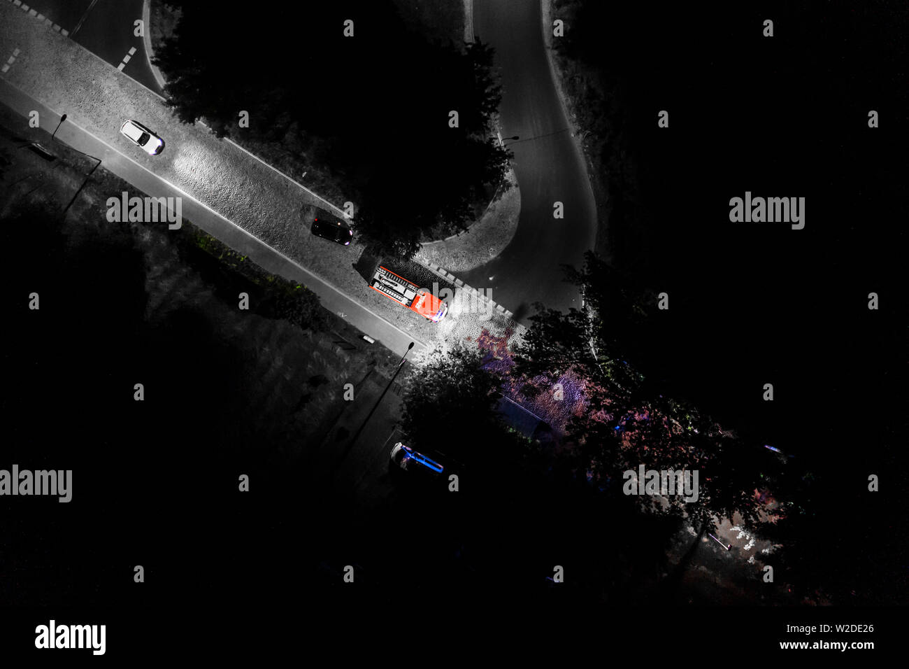 Aerial view of fire engine truck, a vehicle designed primarily for ...