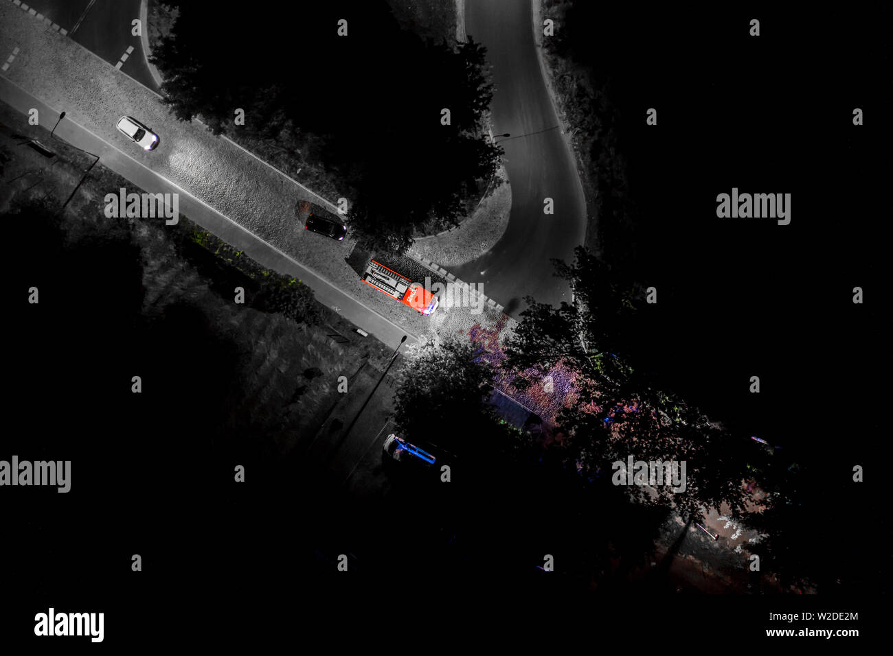 Aerial view of fire engine truck, a vehicle designed primarily for ...