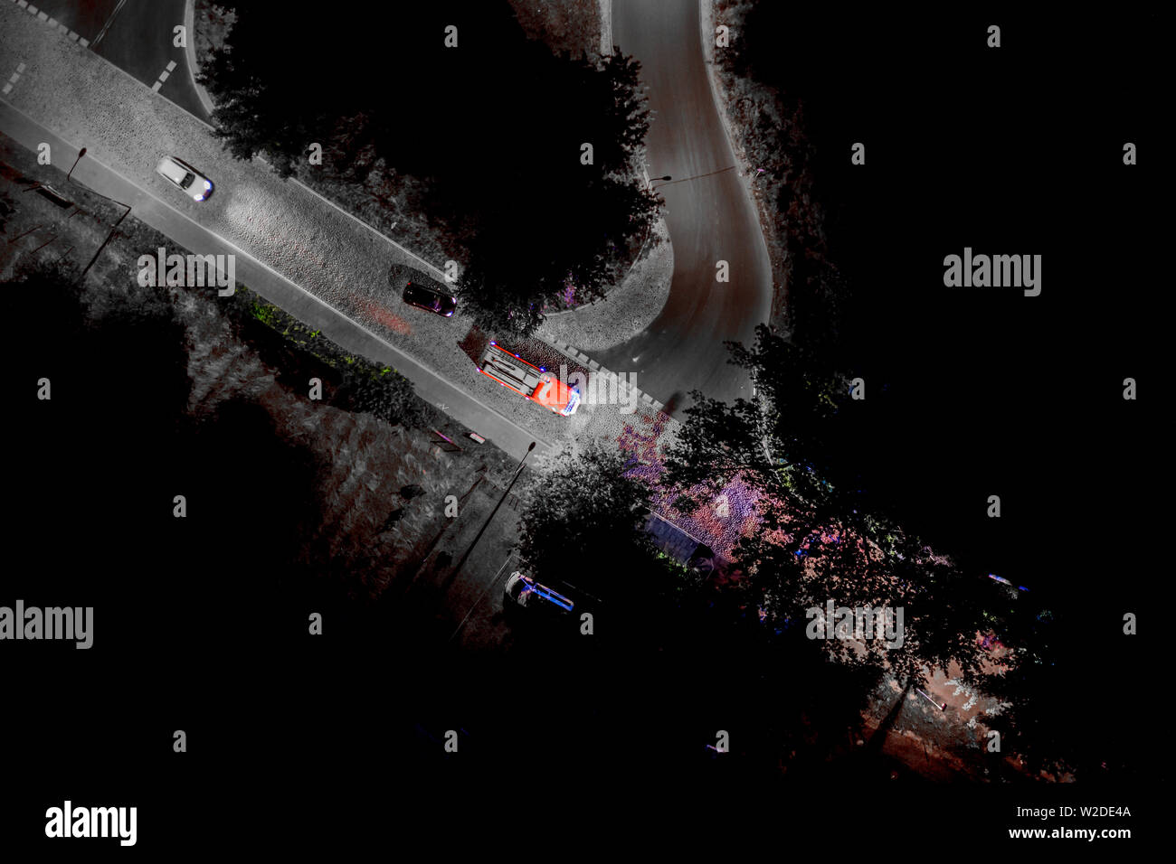 Aerial view of fire engine truck, a vehicle designed primarily for ...