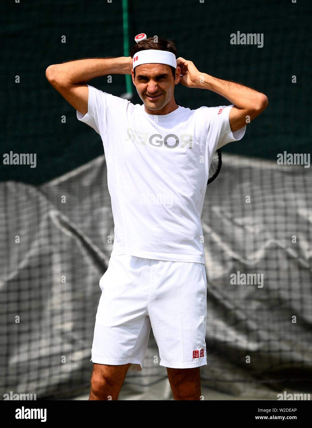 Roger Federer during a practice session ahead of his match against ...