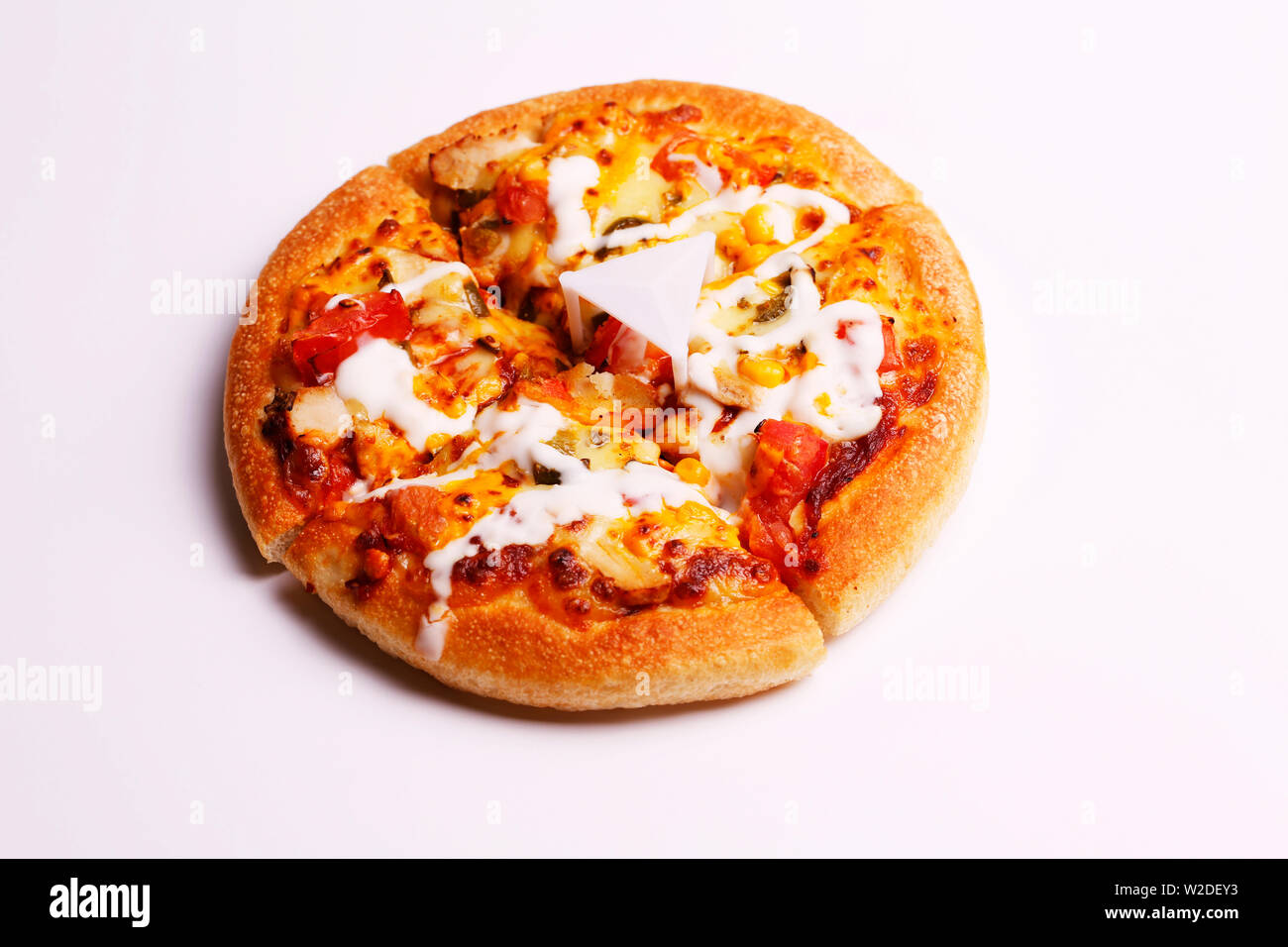 hand holding slice pizza isolate on white background Stock Photo - Alamy