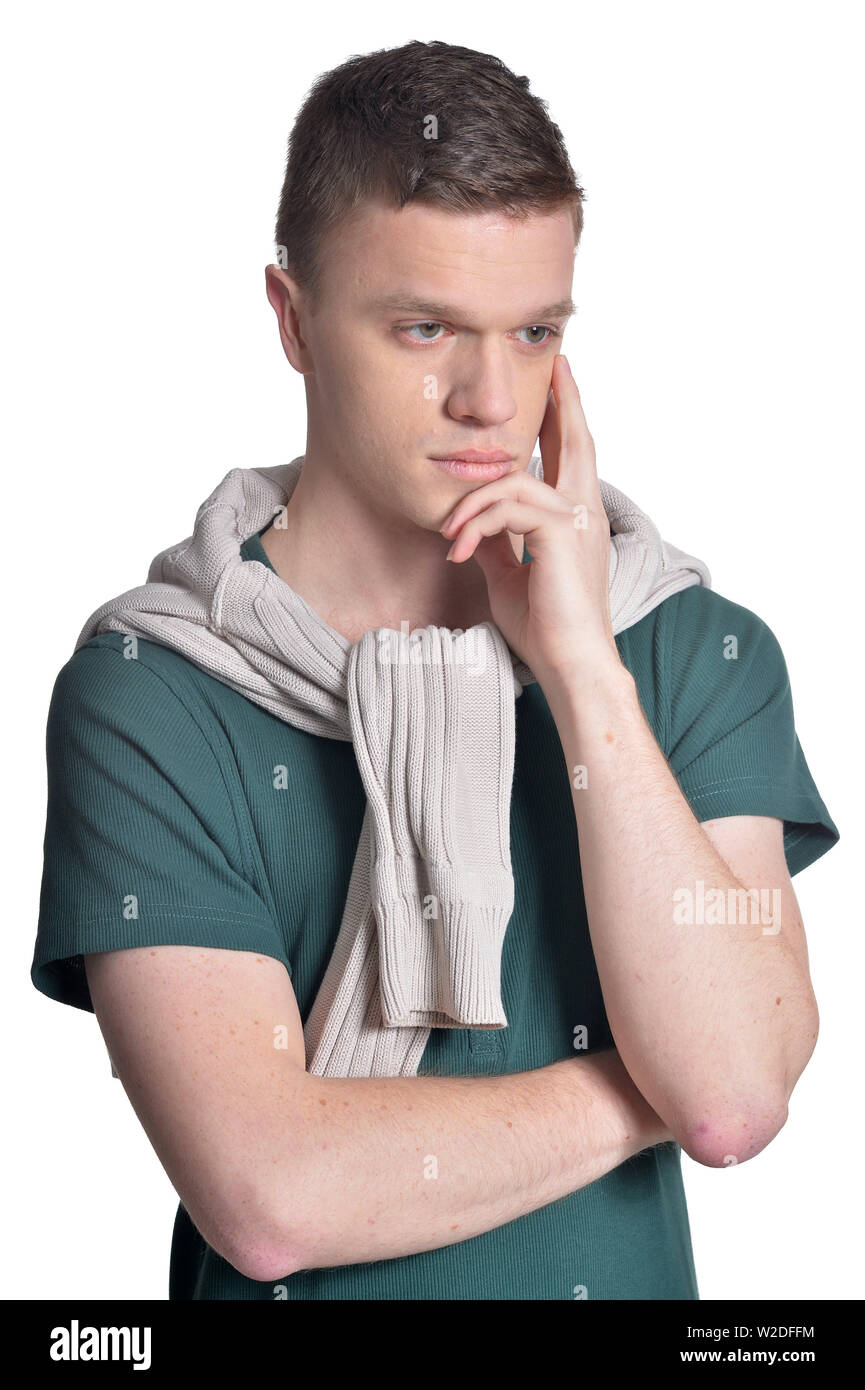 Portrait of handsome thinking man isolated on white background Stock ...