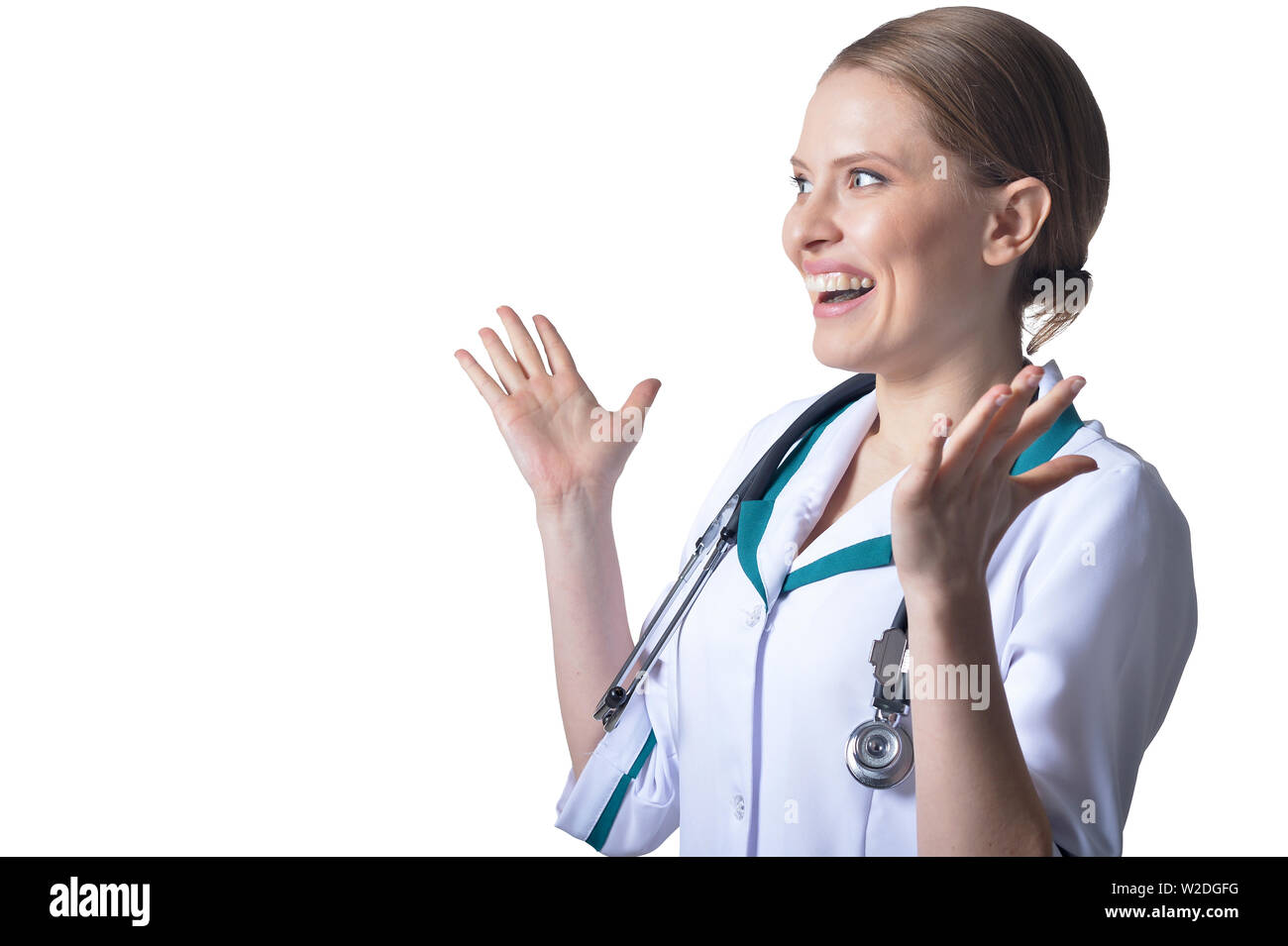 Portrait of female surprised doctor isolated on white background Stock ...