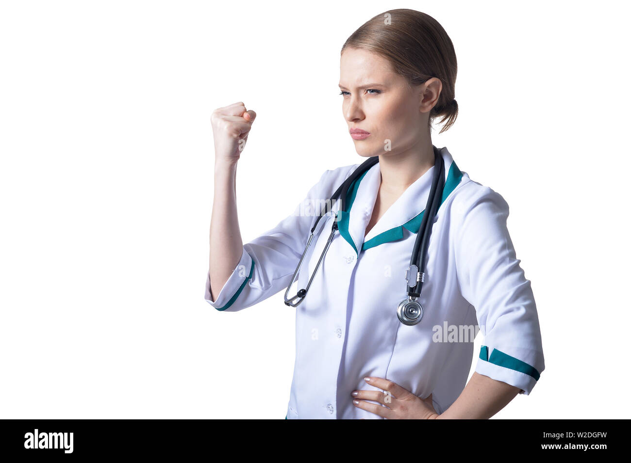 Portrait of angry female doctor isolated on white background Stock ...