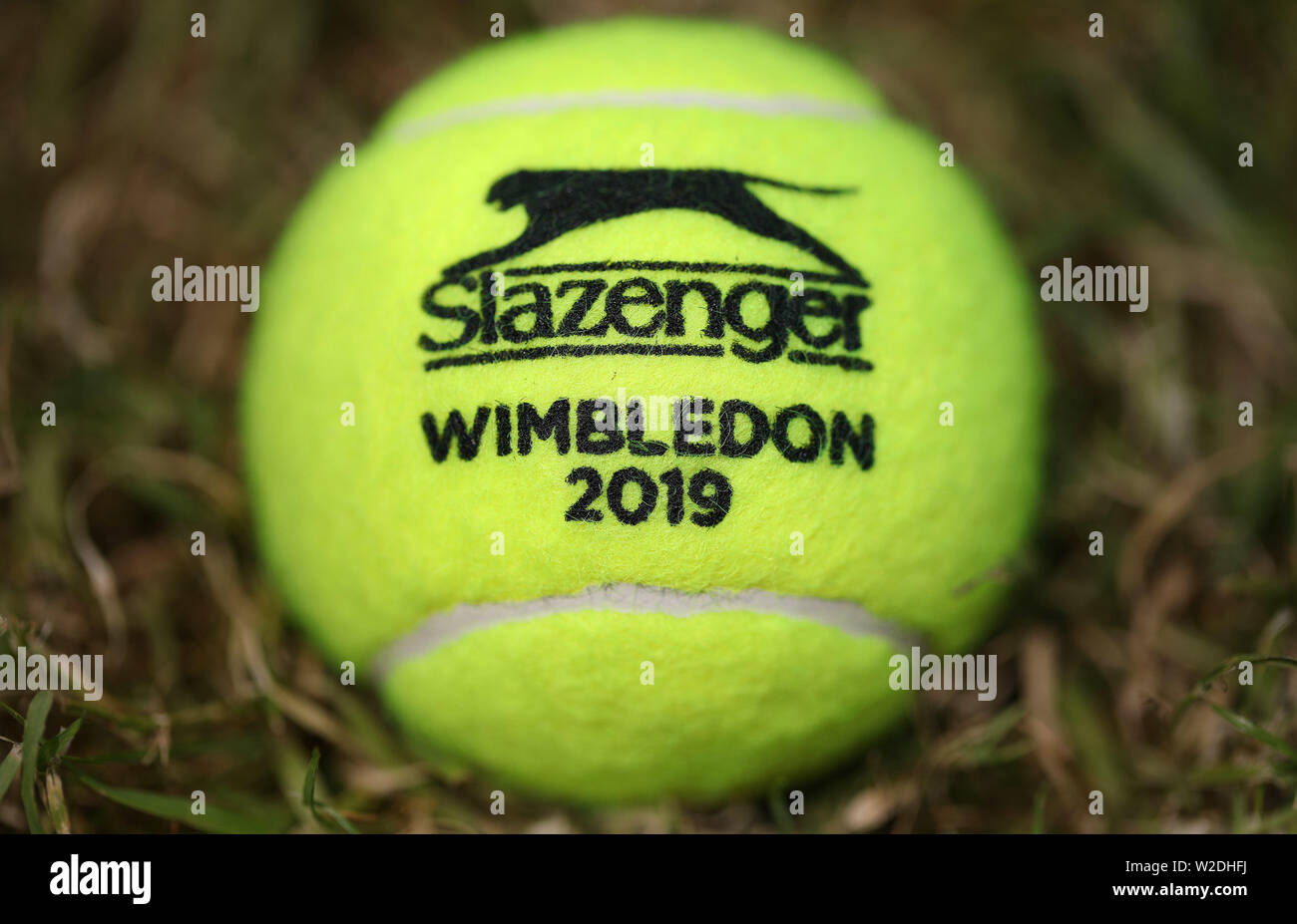 A Wimbledon tennis ball on day seven of the Wimbledon Championships at ...