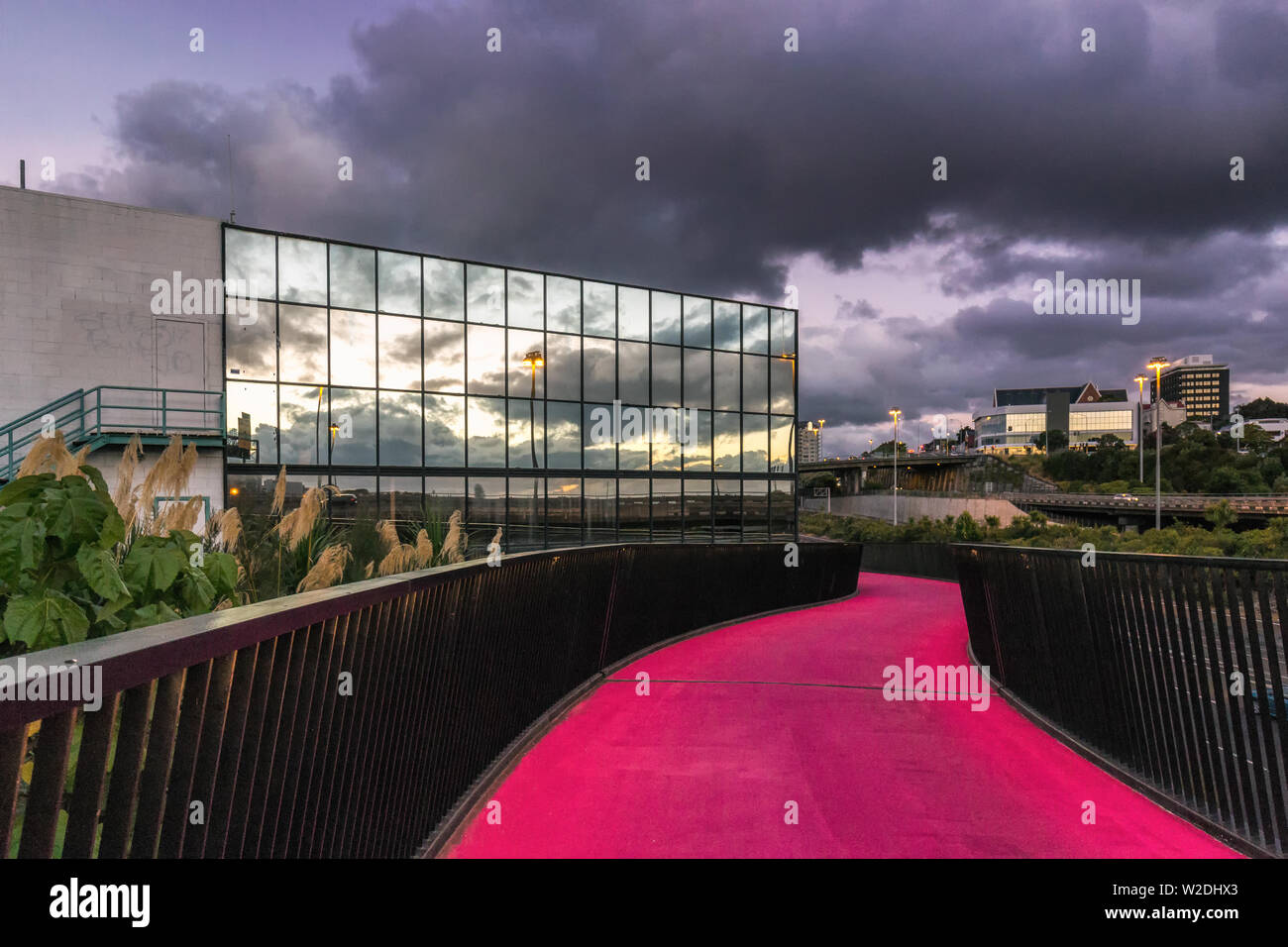 Auckland New Zealand transport at night including the new raised bike ...