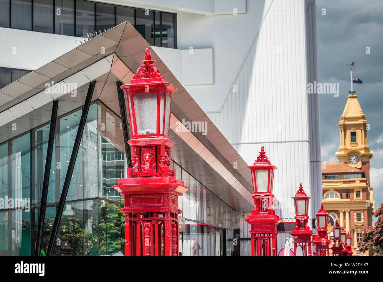 Red street lights at beautiful day, Auckland, New Zealand Stock Photo ...