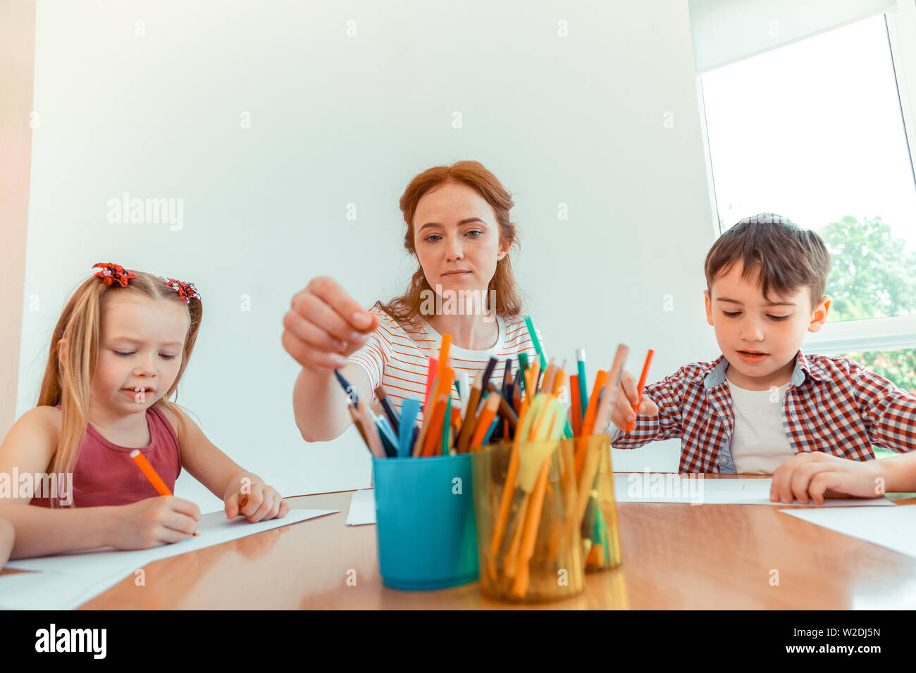 Close up of pencils standing in the box Stock Photo - Alamy