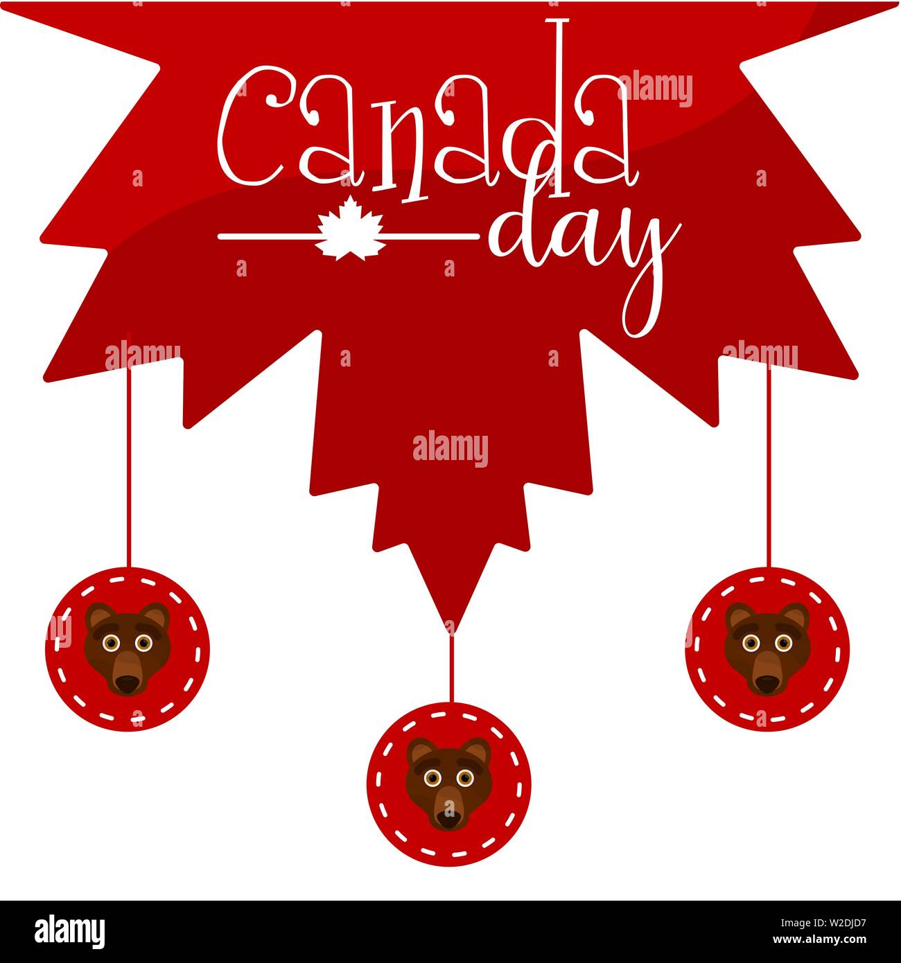 Maple leaf holding labels with bear avatars. Canada day - Vector Stock ...