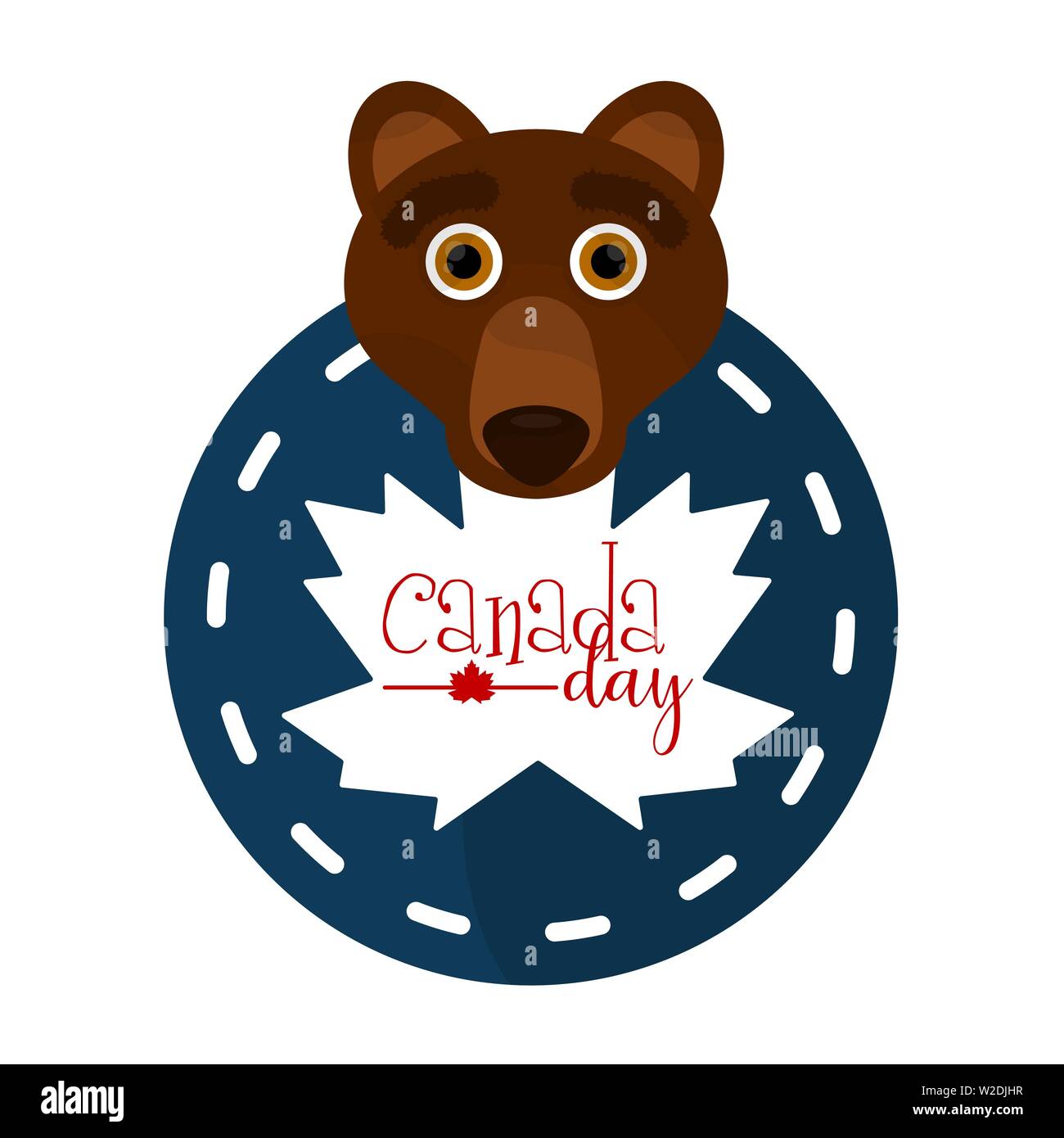 Label with a bear avatar and a maple leaf. Canada day - Vector Stock ...