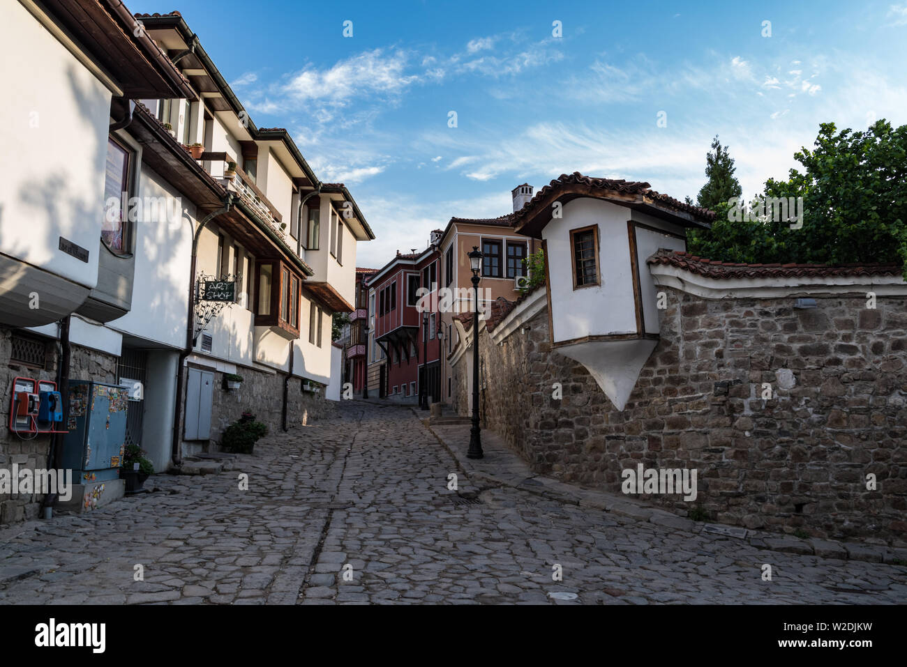 Plovdiv, Bulgaria - May 6, 2019: View of a narrow street in historical ...