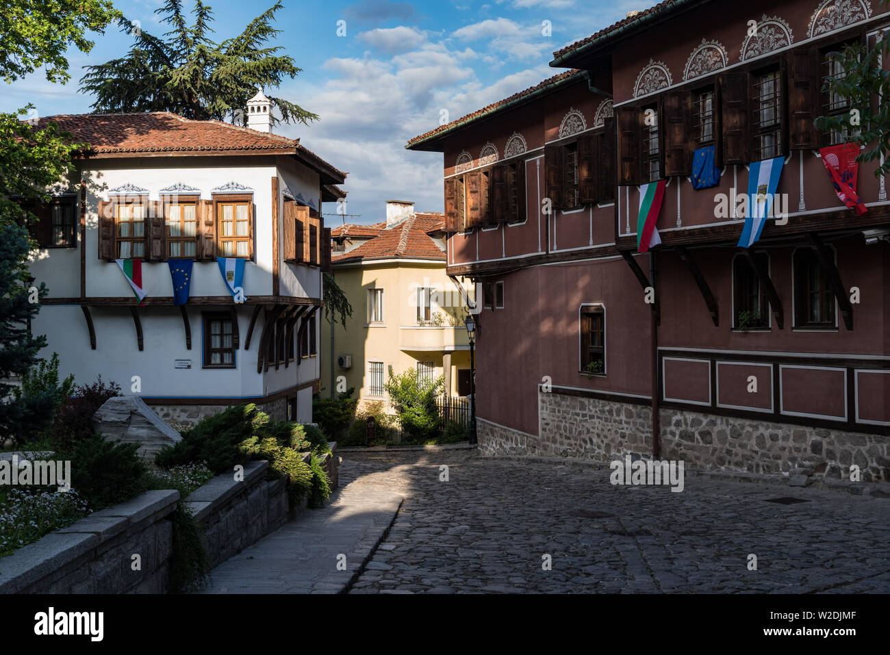 Plovdiv, Bulgaria - May 7, 2019: View of a narrow street in historical ...