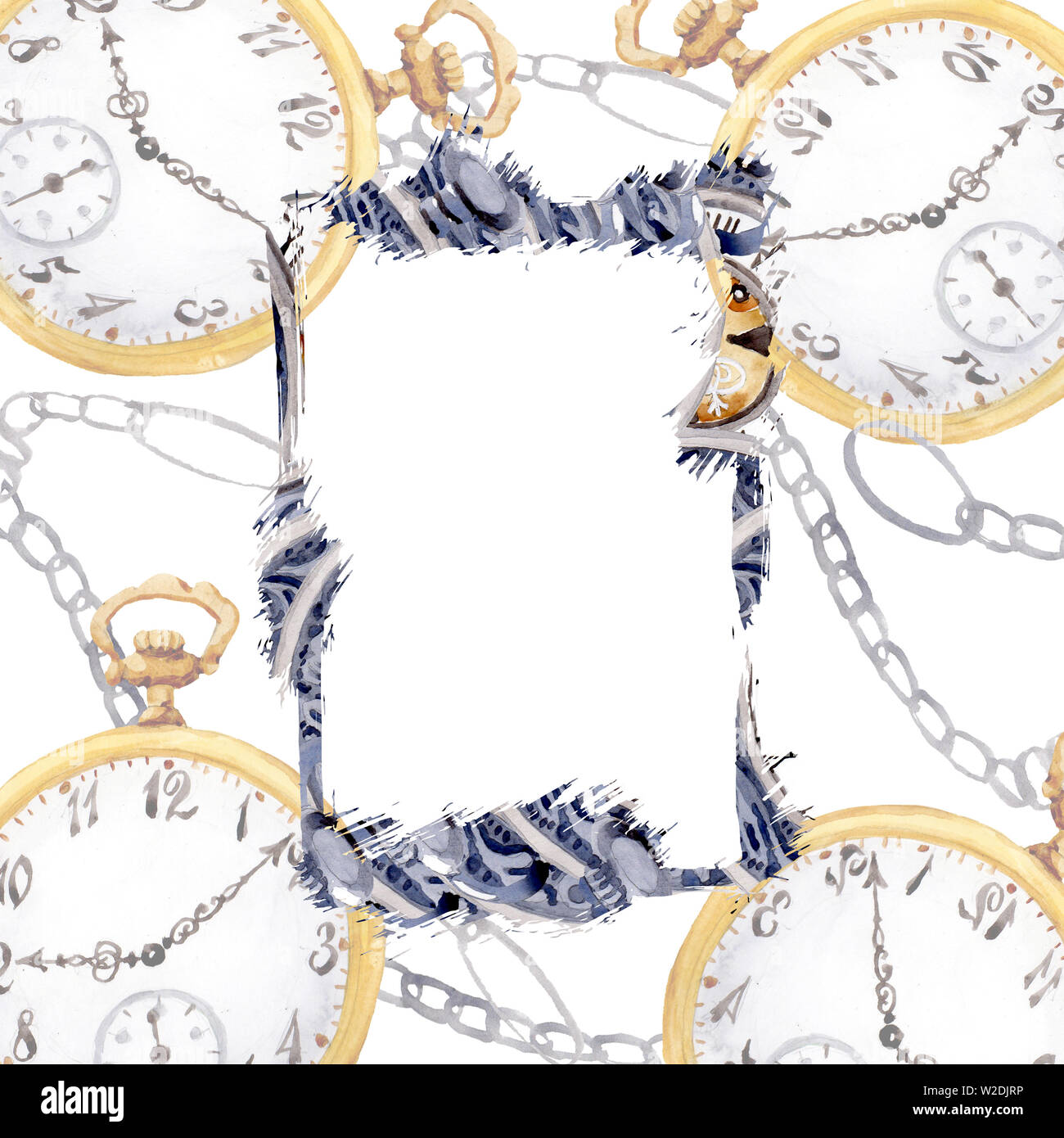 Vintage old clock pocket watch. Watercolor background illustration set ...