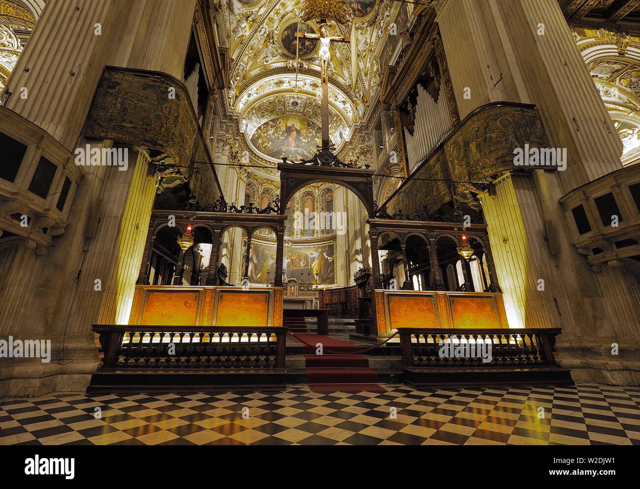 Interior of Basilica di Santa Maria Maggiore. The church is Romanesque ...