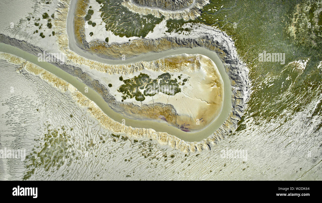 Aerial view of the bay of Le Mont Saint-Michel (St Michael’s Mount), in ...