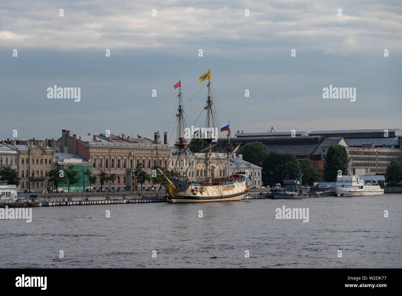 Sail Ship "Poltava" on English embankment of Neva river. Sankt ...