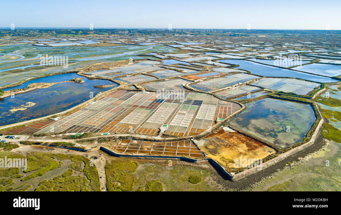 Aerial view of the salt marshes of Guerande (Brittany, north-western ...