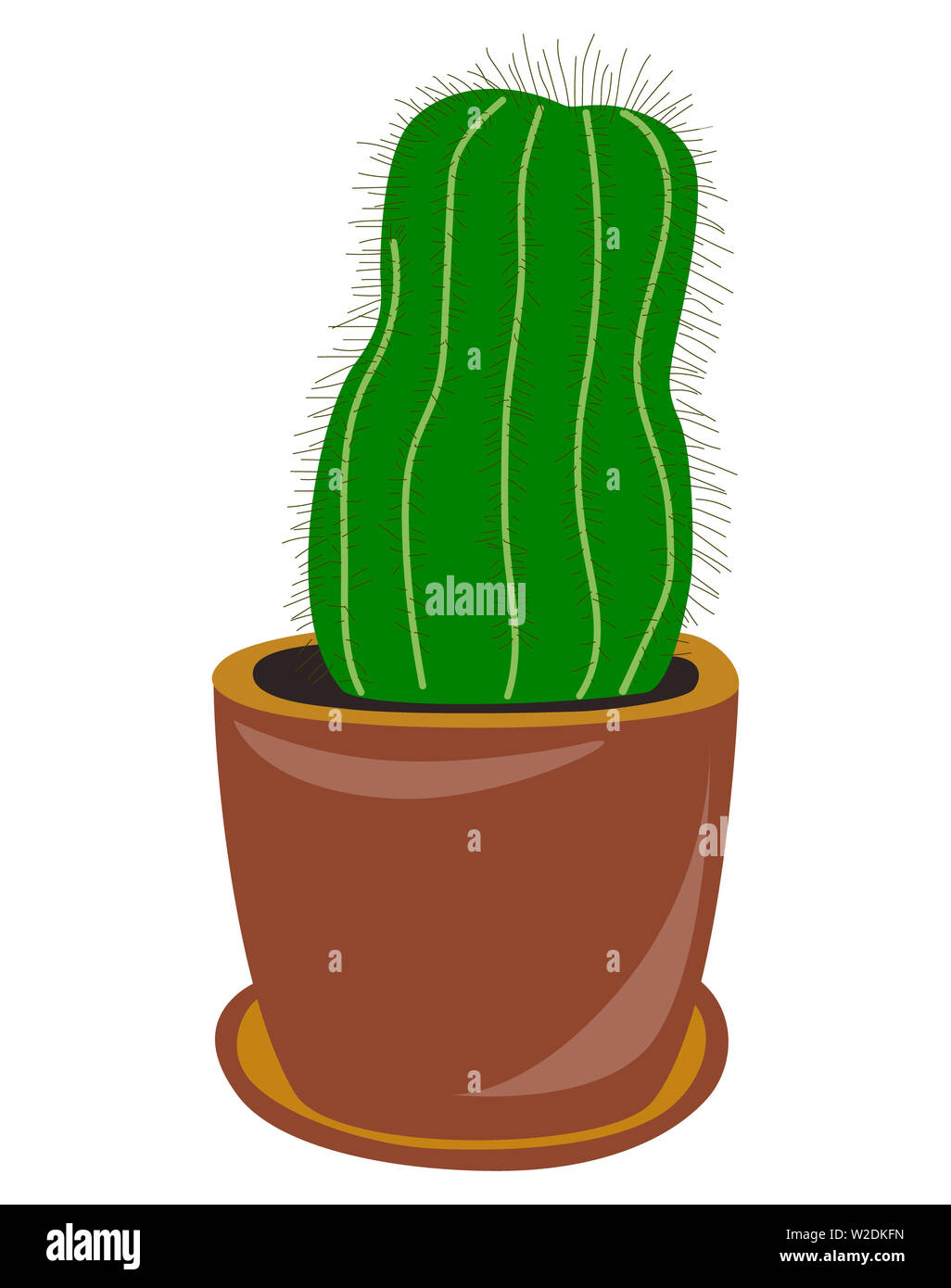 Flat drawing of a cactus. Houseplant. Green cactus in a pot. Isolated ...