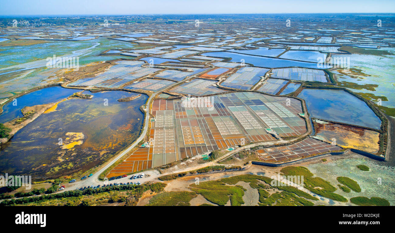 Aerial view of the salt marshes of Guerande (Brittany, north-western ...