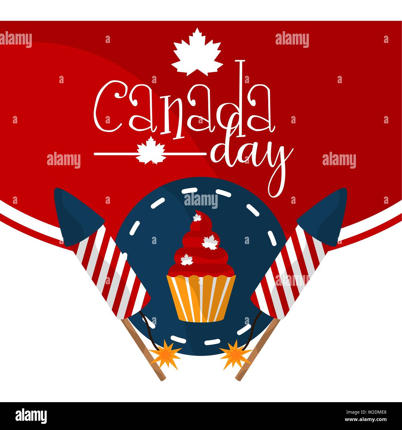 Canada day label with a cupcake and firework rockets - Vector Stock ...
