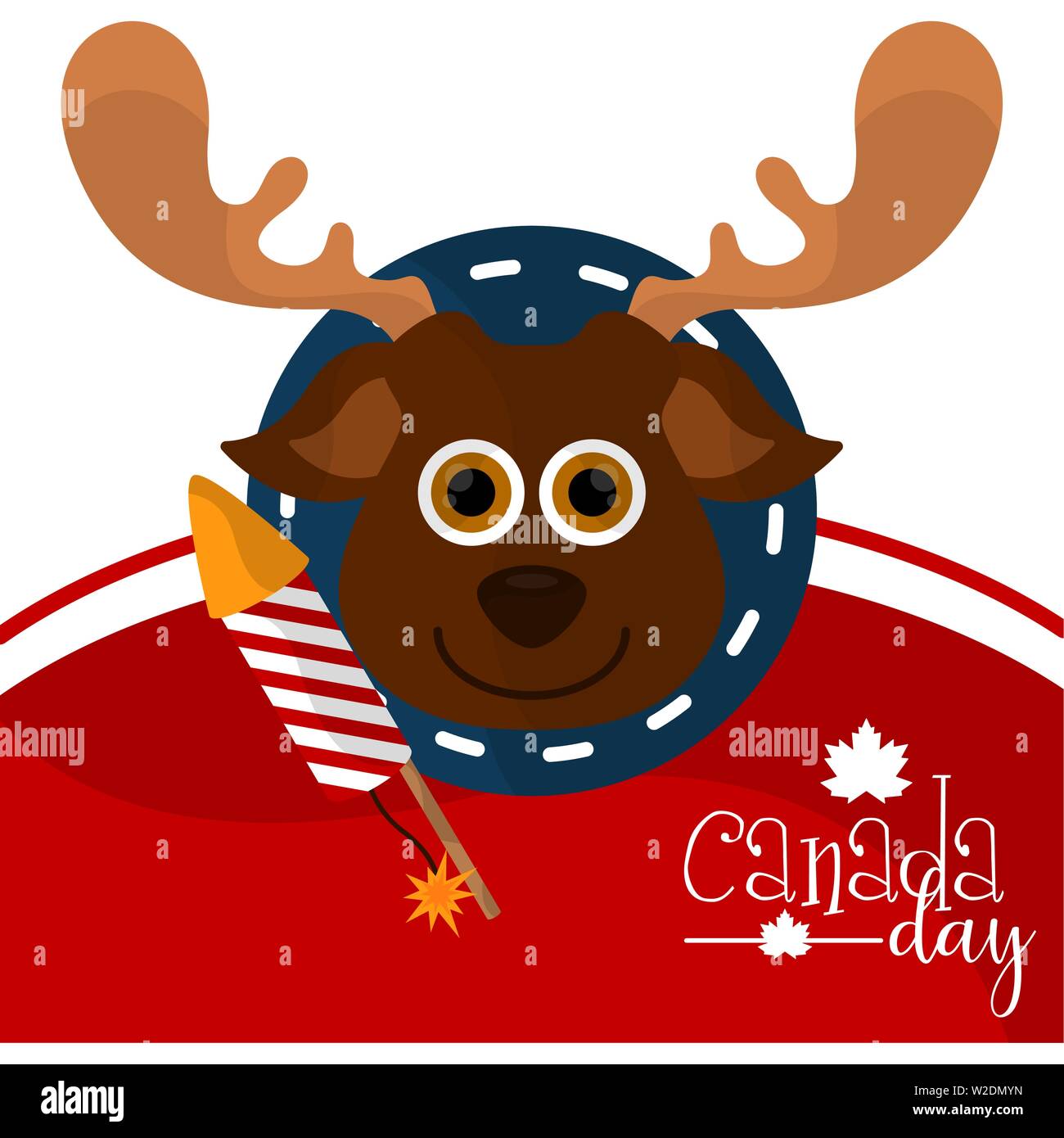 Canada day label with a moose avatar and a firework rocket - Vector ...