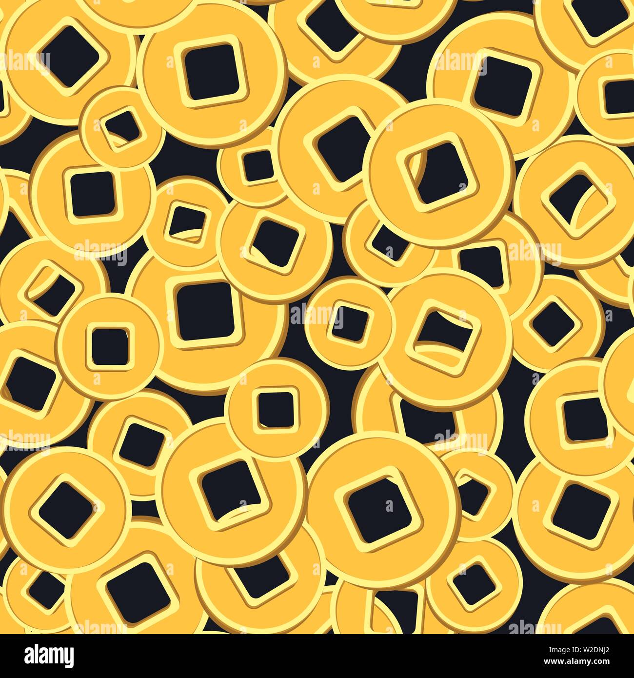 Antique Chinese coins seamless pattern. Black seamless background with ...