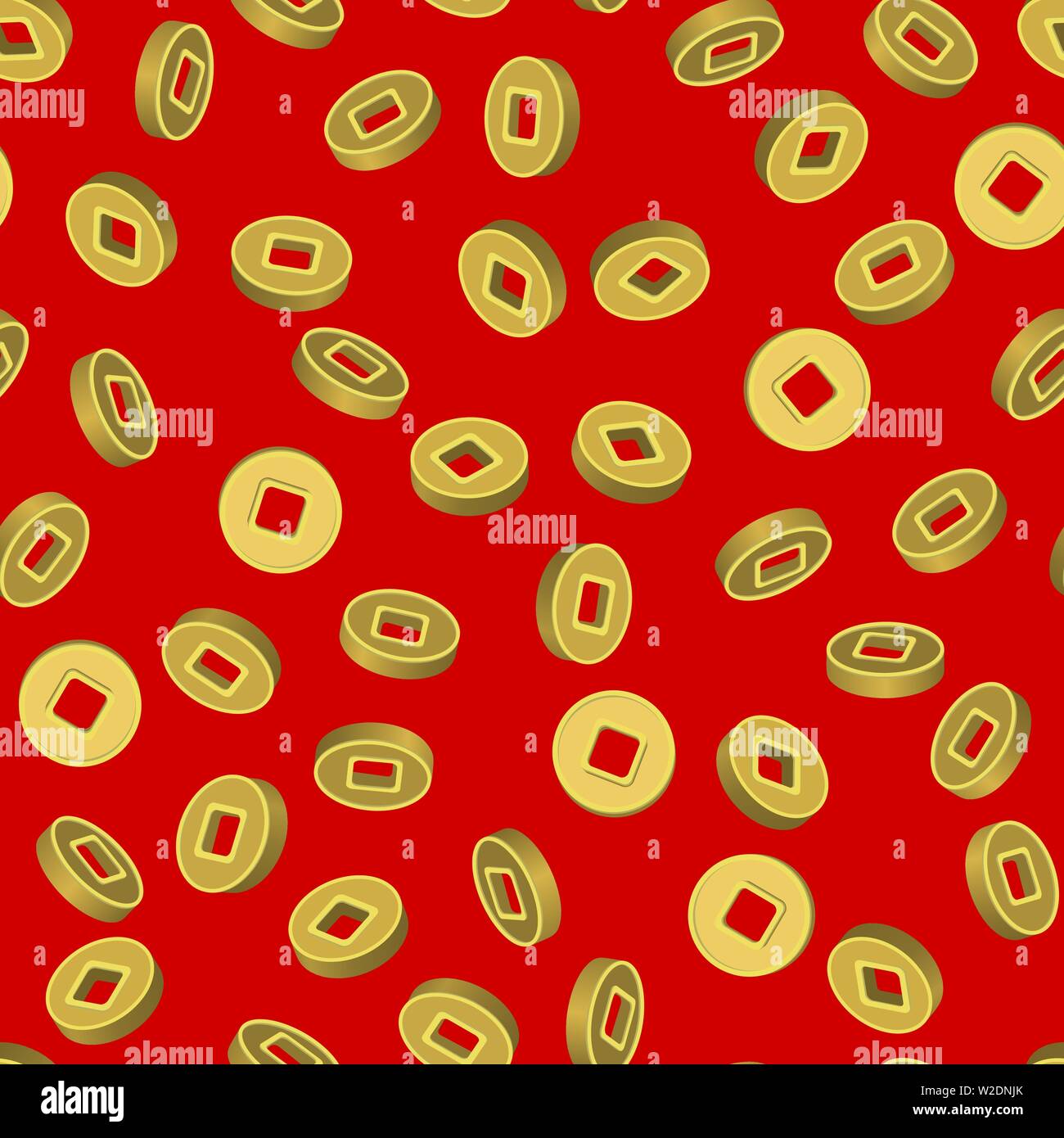 Antique Chinese coins seamless pattern. Red seamless background with ...