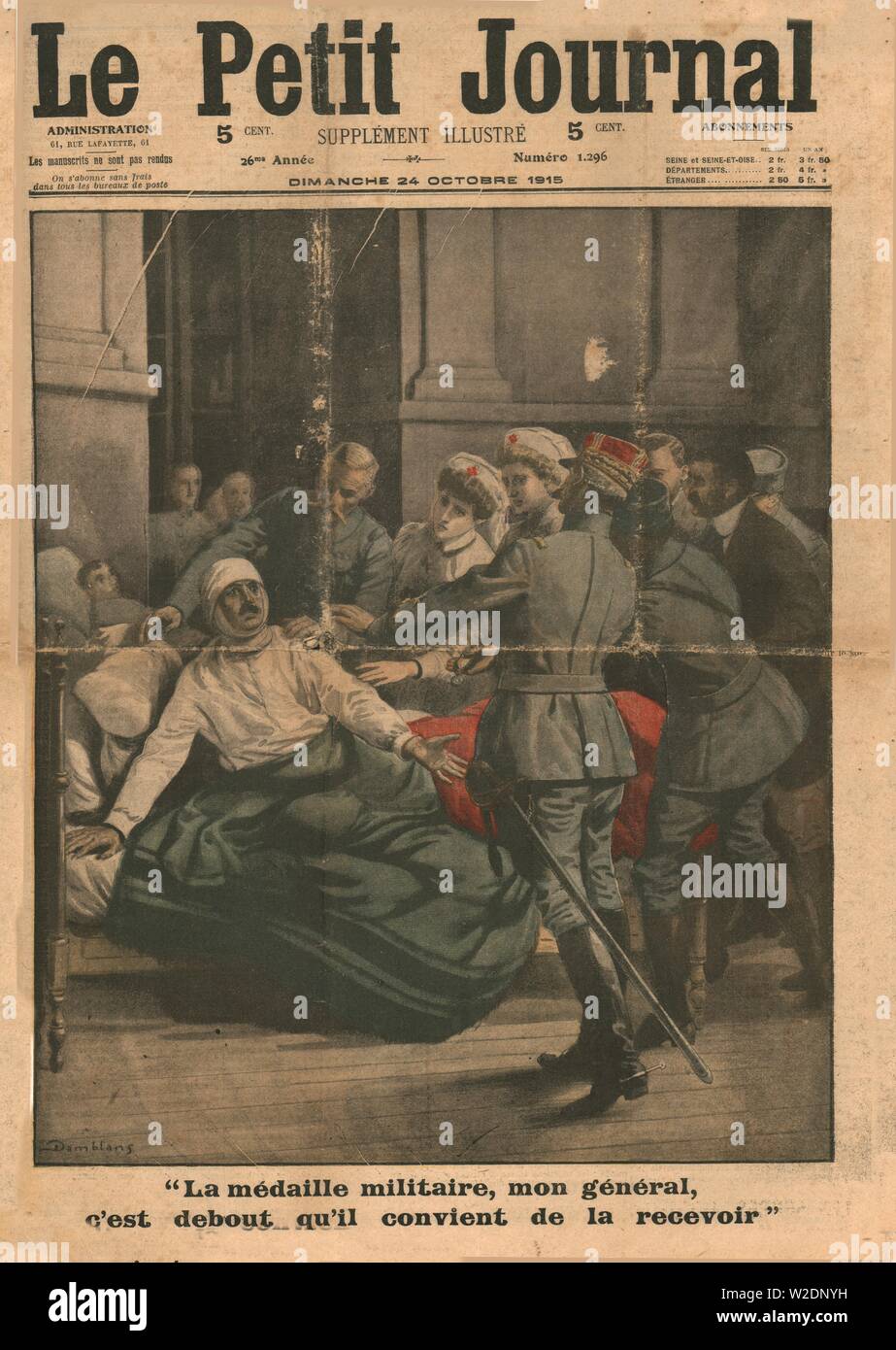 A wounded man attempts to stand up to receive his medal, 1915. Creator ...