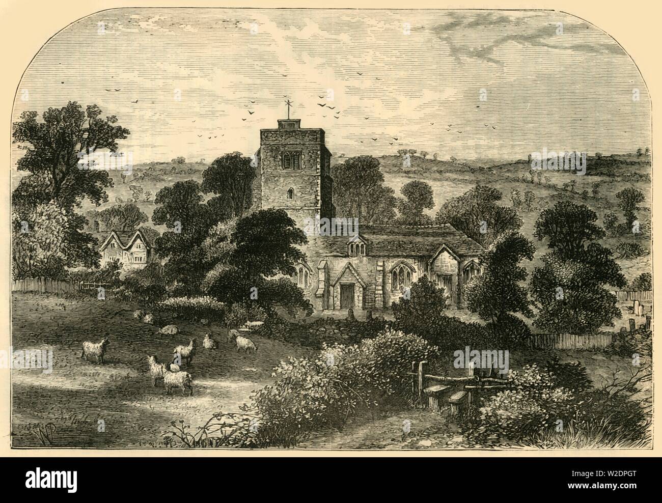 'Hornsey Church in 1750', (c1876). Creator: Unknown Stock Photo - Alamy
