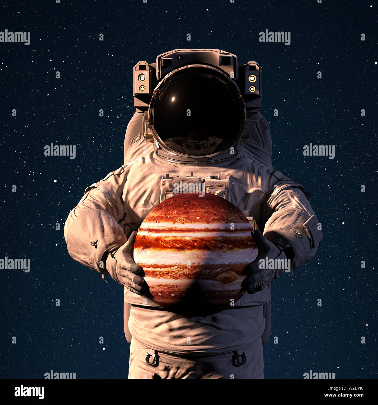 astronaut holding planet Jupiter, world of the solar system (3d space ...