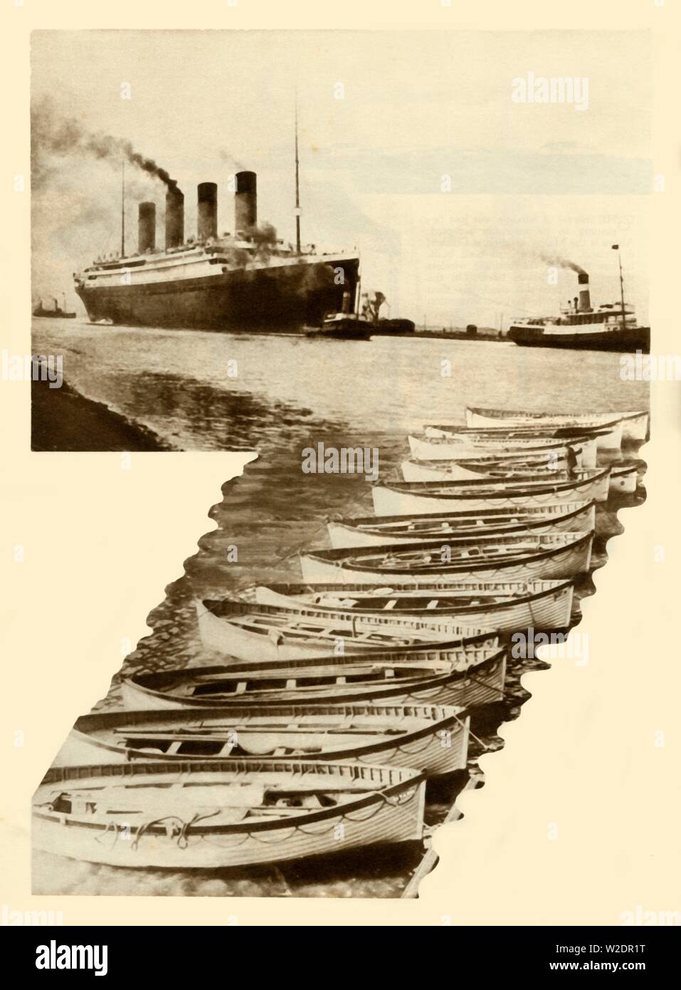 RMS 'Titanic' and lifeboats, 1912, (1935). Creator: Unknown Stock Photo ...