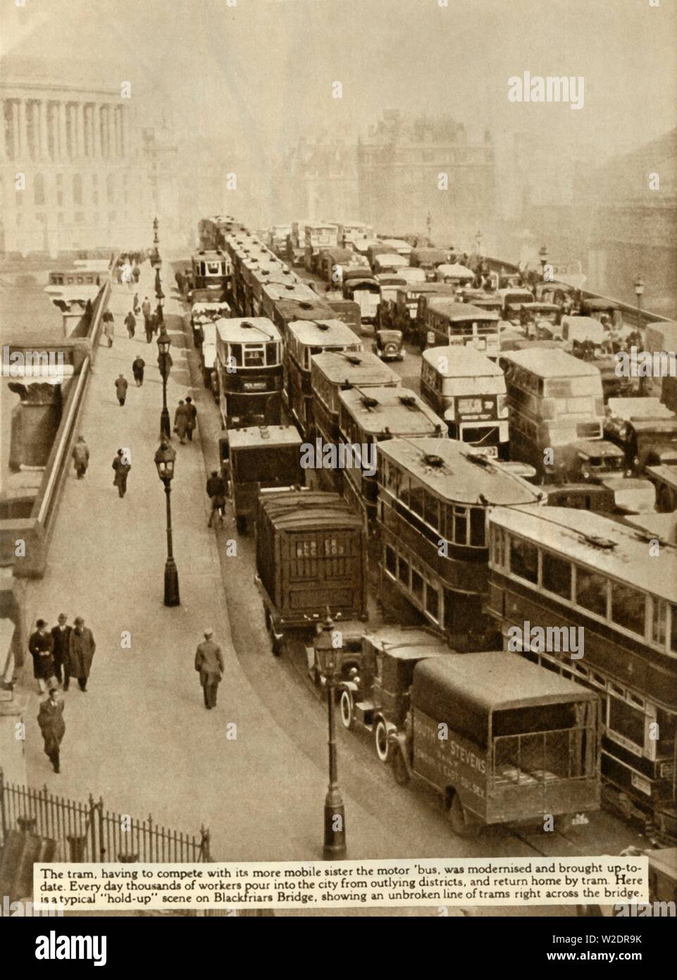 Traffic jam on Blackfriars Bridge, London, 1935. Creator: Unknown Stock ...