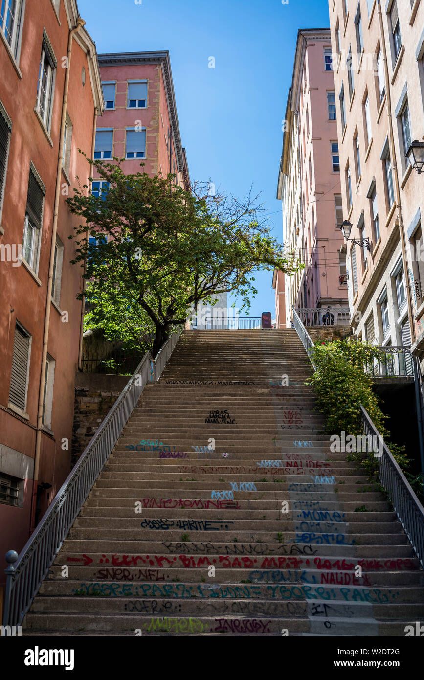 La Croix-Rousse district, formerly silk manufacturers neighbourhood ...
